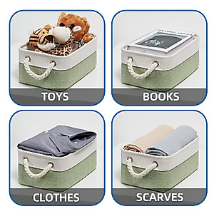 Temary Cube Storage Baskets for Shelves 10pack Fabric Storage Basket for Organizing Toys, Clothes, Storage Cubes with Leather Handles, Closet Baskets Nursery Home (White&Green)