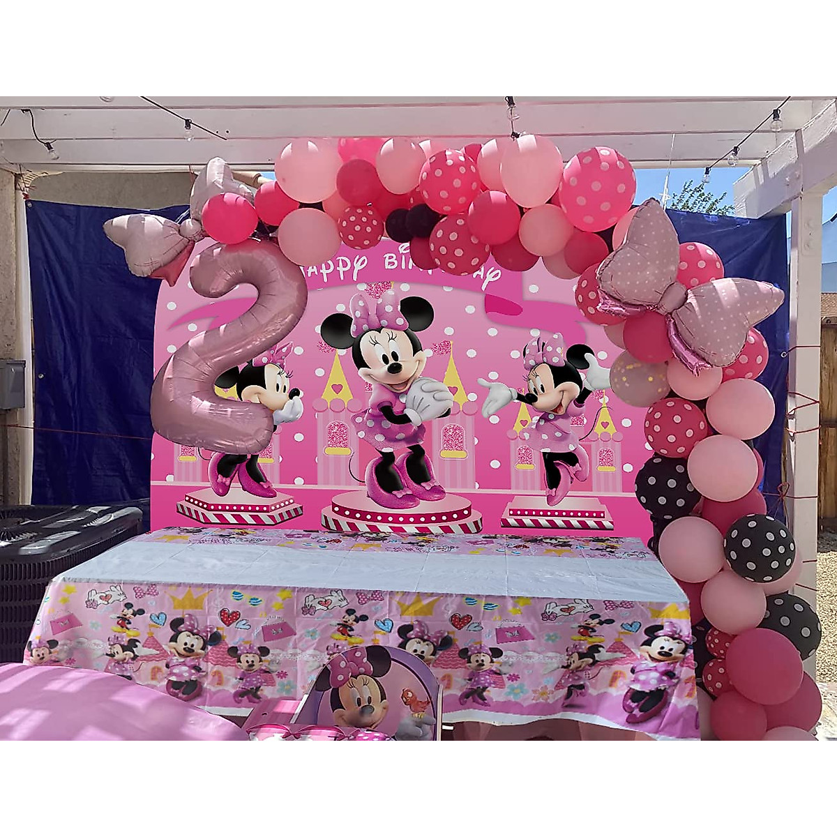 ANDXIN Pink Cartoon Mouse Backdrop, Tablecloth, Birthday Party Decorations, Vinyl, Environmentally Friendly Materials, 6x4FT, 70x42in