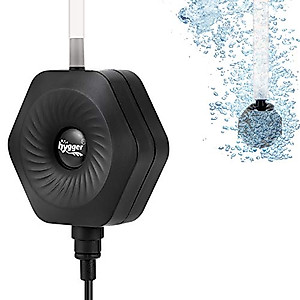 hygger Ultra Silent 1.5W Fish Bowl Aqaurium Mini Air Pump with Accessories, Oxygen Aerator Kit for Fish Tank 0.5-15 Gallon, Comes with 3/16 Inch Air Tubing, Air Stone, AC 110V/60HZ, Power Cord 3.6ft