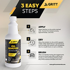 GRITT COMMERCIAL Concrete Oil Stain Remover | All Purpose Concentrated Cleaner for Oil, Grease, and Rust | Removes Stains from Concrete and Asphalt Driveways, Garages, and Patios 32 oz