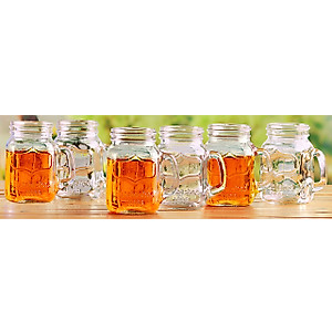 Circleware Simply Mason Jar Mug Shot Glasses with Handle, Set of 6, Party Home Entertainment Dining Beverage Drinking Glassware for Brandy, Liquor, Bar Decor, Jello Cups, 4.7 ounce, Clear (66993)