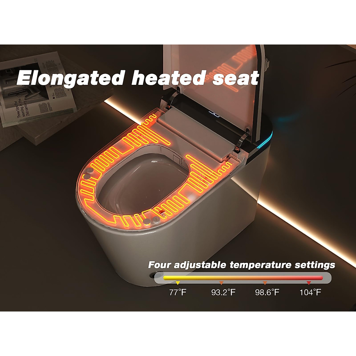 MEJE #MZE013 - Luxury Automatic Toilet,Smart Toilet with Intelligent Bidet,Auto Open and Close,Auto Flush,Heated Seat,Remote Control, Night Light, Switchable Temperature Display,White