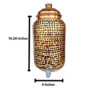 Rastogi Handicrafts pure copper Hammered water storage Tank Brown pot 4 liter capacity with Tumble and Copper Bottle