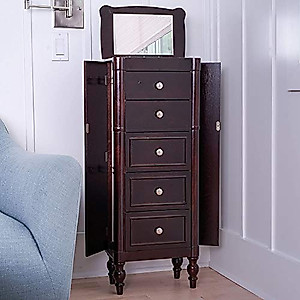 Hives and Honey Scarlett Jewelry Armoire - Elegant Storage Organizer for Your Precious Pieces | Solid Wood, Mirrored Lid | Anti-Tarnish Felt Lining | Espresso Finish