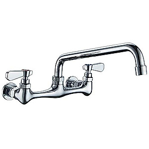 Utility Sink Faucet Wall Mount Commercial Faucet Kitchen Laundry 8 Inch Swivel Spout 2 Dual Handle Restaurant Industrial Chrome Mixer Tap No Lead by Homevacious