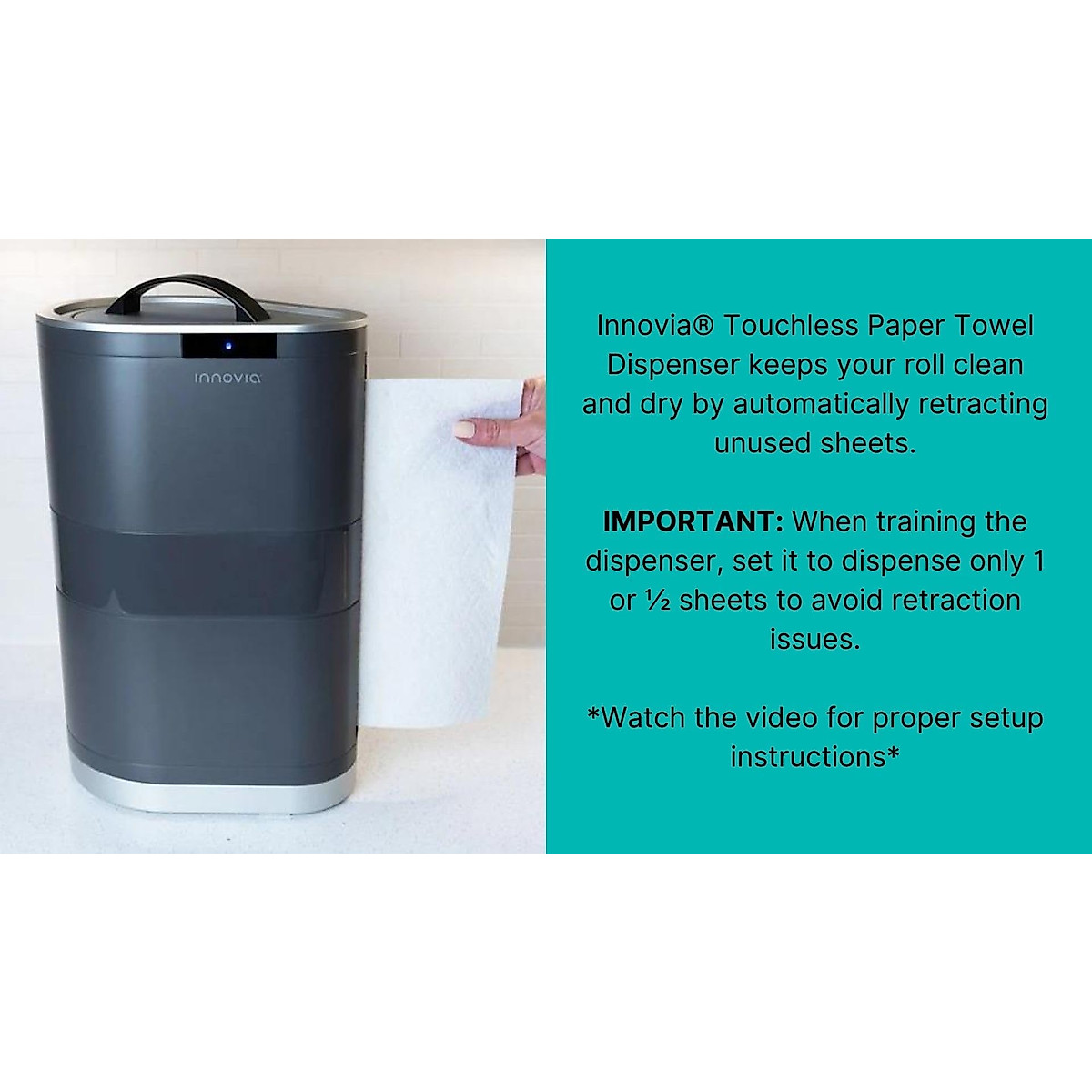 Innovia Automatic Paper Towel Dispenser. Touchless Technology. Works with Most Paper Towel Brands and Sizes. Dispenses The Number of Sheets You Need. Black, Countertop