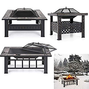 LEAYAN Garden Fire Pit Grill Bowl Grill Barbecue Rack Outdoor Fire Pit Table, Multifunctional Garden Terrace Fire Bowl with Stainless Steel Grill and Log Poker, for Outdoor Patio Fire Pits