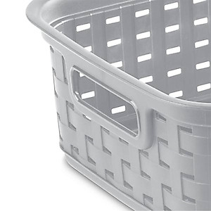 Sterilite 11 Inch Small Weave Open Bin Wicker Storage Basket Home Organizer Tote for Countertops, Bookshelves, and Closets, Cement, 8-Pack