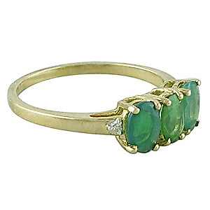 Carillon 0.79 Carat Green Ethiopian Opal Oval Shape Natural Non-Treated Gemstone 925 Sterling Silver Ring Engagement Jewelry (Yellow Gold Plated) for Women & Men