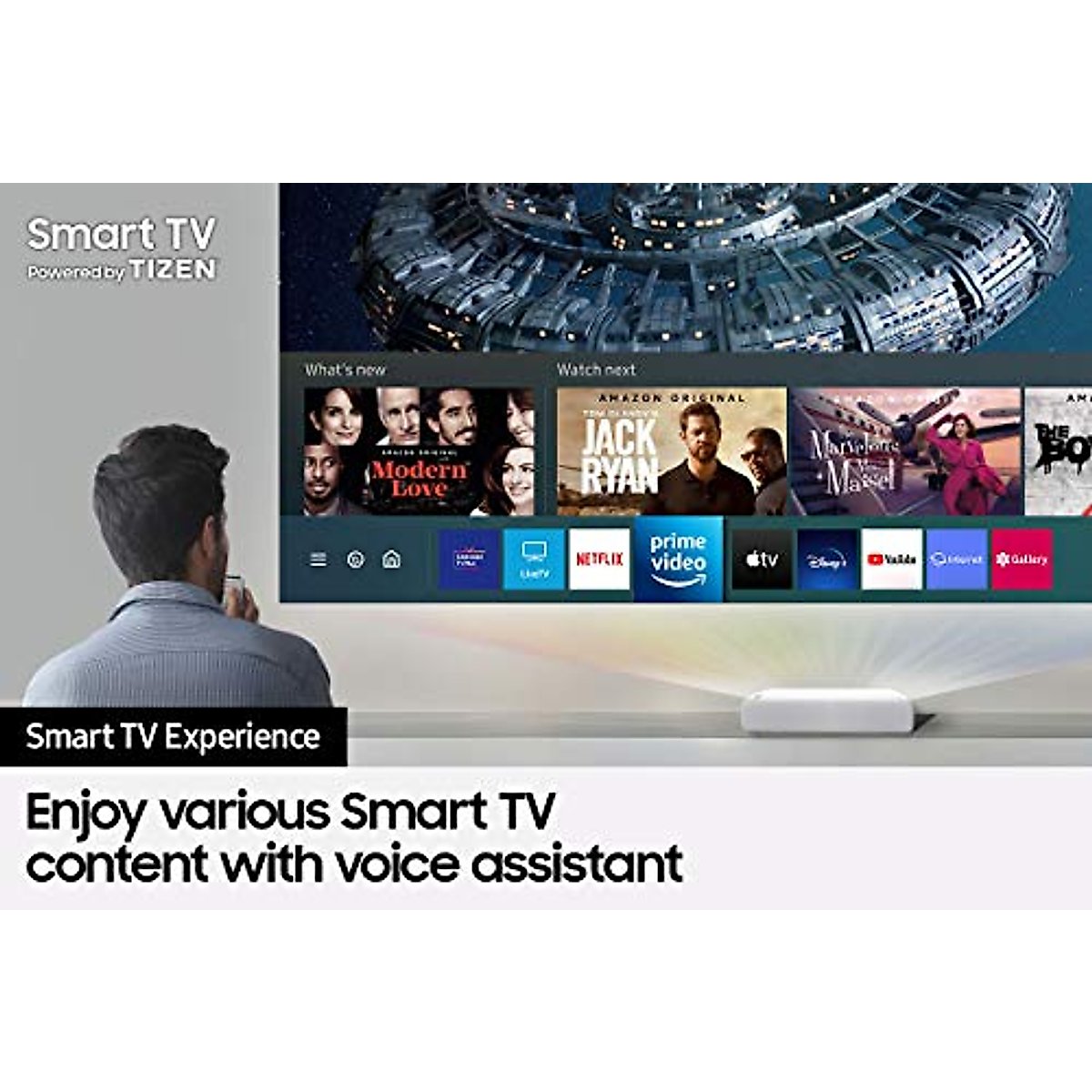 Samsung SP-LSP9T 130" The Premiere 4K Smart Laser Short-Throw with a Elite Screens AR123H-CLR3 123" Aeon Edge-Free CLR 3 Series Projector Screen (2021)