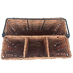 Flatware Organizer, Wicker Woven Divided Cutlery Storage Caddy Tote, Basket Holder for Kitchen Table, Cabinet, Pantry - Hold Silverware, Forks, Knives, Spoons, Napkins and other Utensils Dispenser