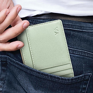 Valentoria Slim RFID Blocking Card Holder Small Pocket Wallet Keychian Zipper Coin Purse Minimalist Leather Cash & Coin & Cards Case for Women Men (Green)