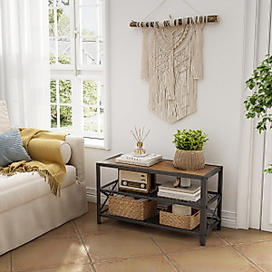 Hoctieon Shoe Rack, 3-Tier Shoe Organizer, 28in Small Wooden Shoe Bench for Front Door, Shoe Storage with Mesh Shelves for Entryway Living Room Hallway Closet, Rustic Brown (3-Tier)