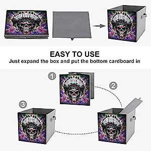Indian Skull Collapsible Storage Bins Basics Folding Fabric Storage Cubes Organizer Boxes with Handles