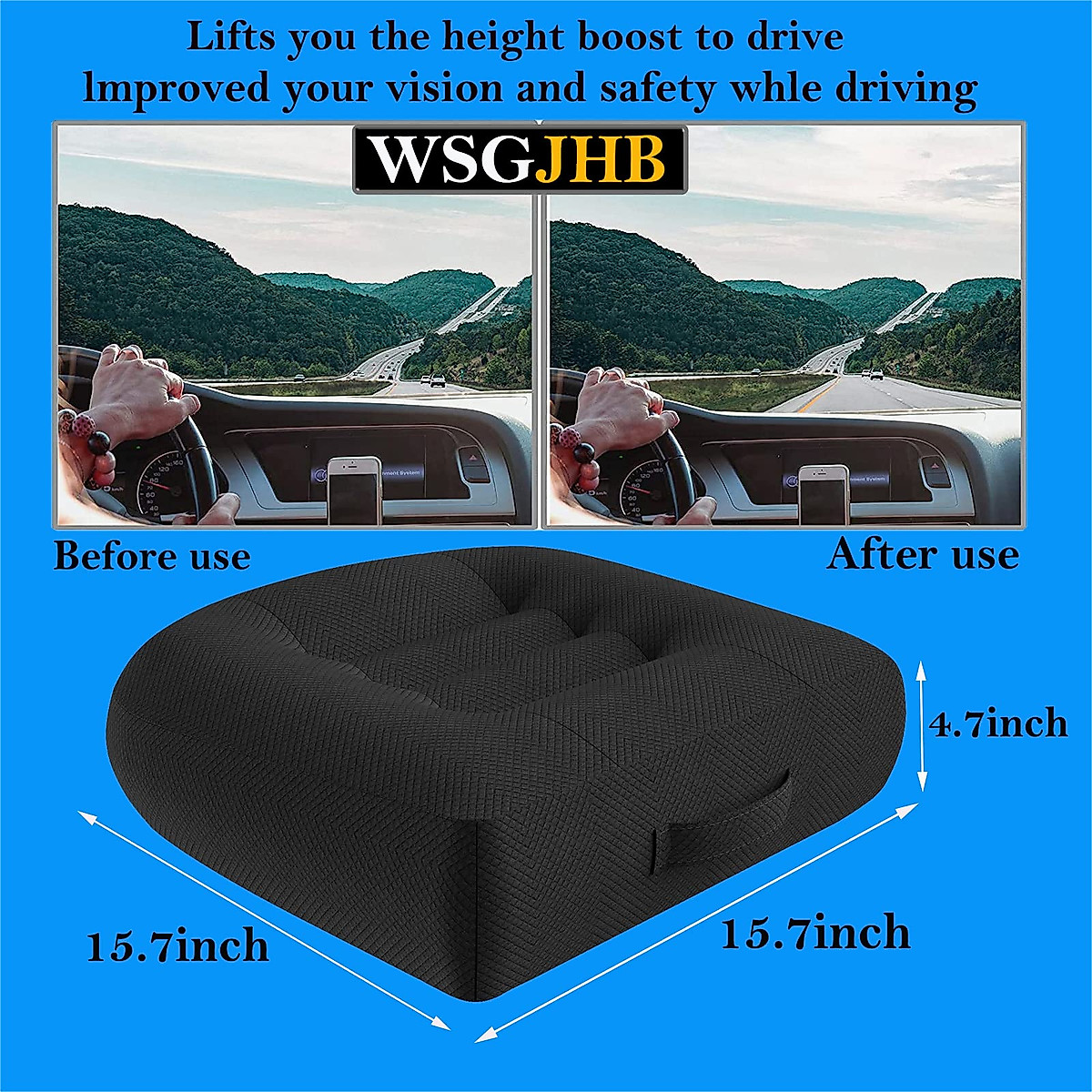 WSGJHB Office Chair Cushion Pillow Adult Car Booster Seat Cushions for Short People Effectively Increase Field of View Lower Back Fatigue Relief, Seat Cushions for Cars, Office, Home (Black C)