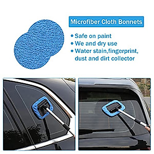 JUSTTOP Windshield Cleaning Tool, Car Window Cleaner with Unbreakable Extendable Long-Reach Handle and Washable Reusable Microfiber Cloth, Car Exterior Accessories, Blue