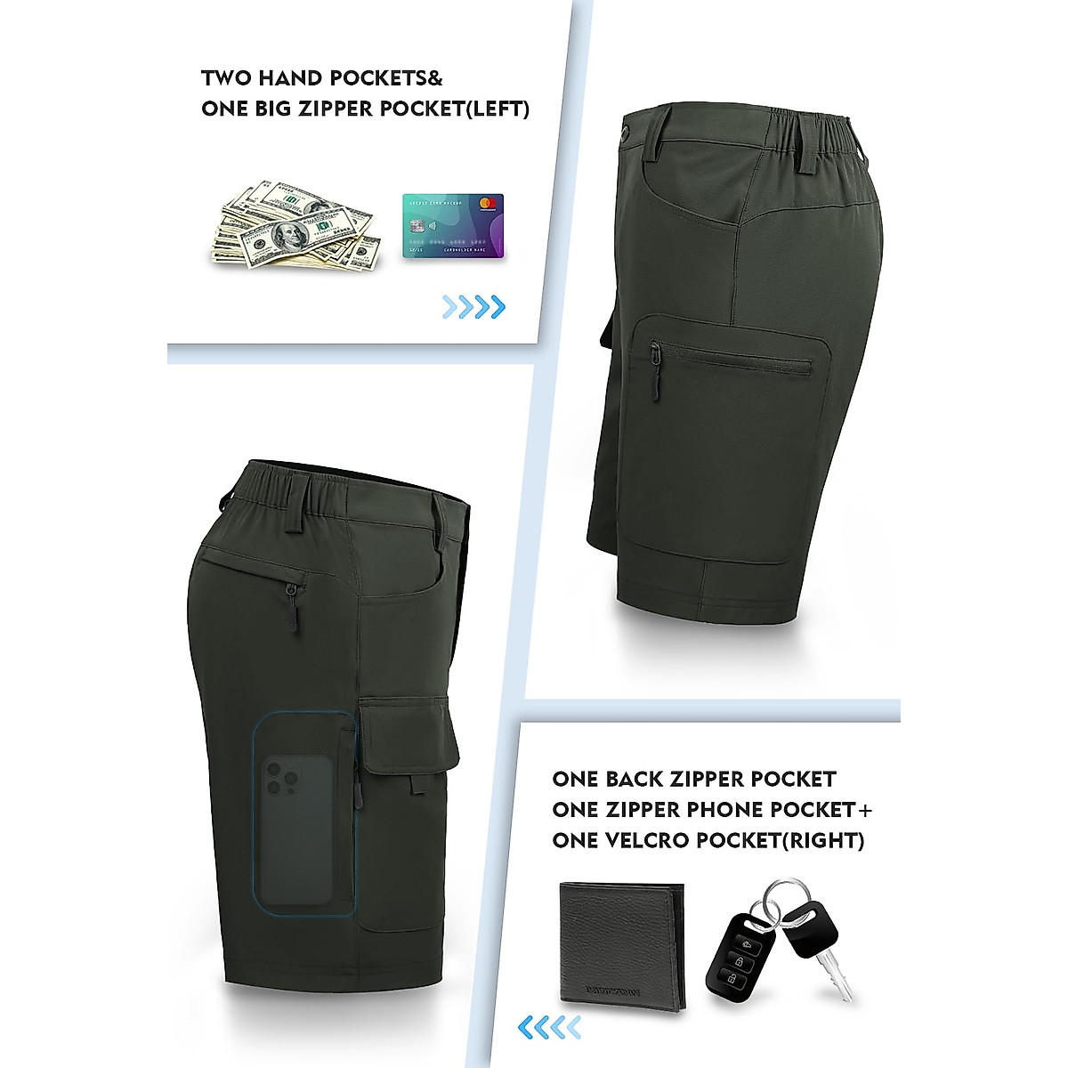 Hiauspor Men's Hiking Cargo Shorts 9"/10" Quick Dry Lightweight Waterproof for Golf Tactical Fishing Casual with 6 Pockets (Army Green, 34)