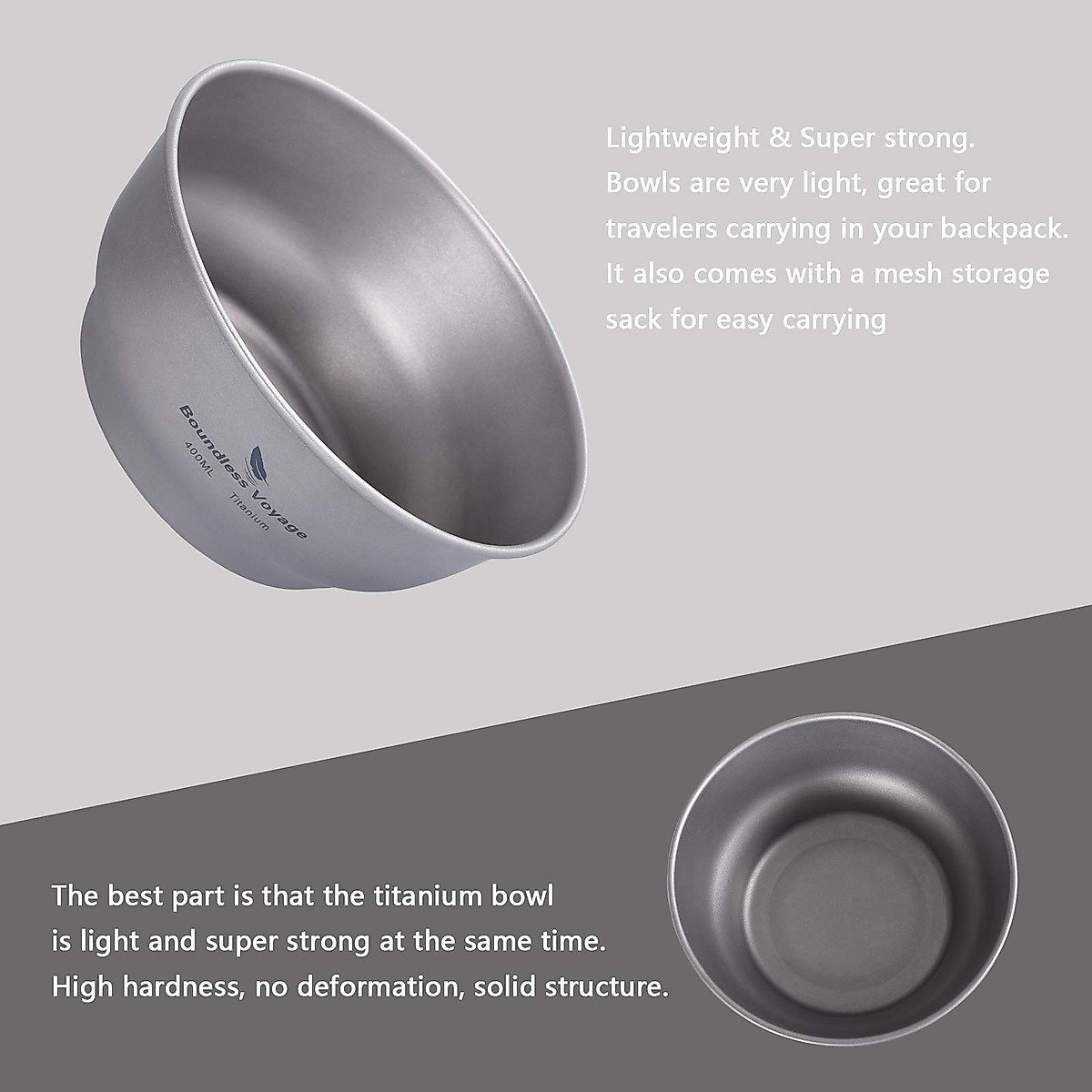 Boundless Voyage 400ml Camping Titanium Single-Walled Bowls Lightweight for Outdoor Hiking Dinnerware A-Ti1105T