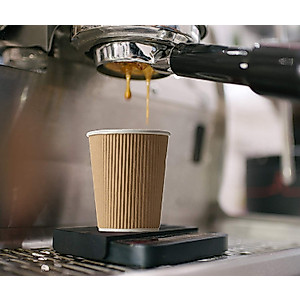 NYHI Set of 150 Brown Disposable Paper Cups with White Lids 6 oz Ripple Insulated Kraft for Hot Drinks Tea Coffee Triple Layer Design Recyclable Durable Paper