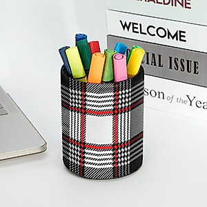 VIOQXI Classical Stripes Print Plaid Black Red White Pencil Cup for Desk Stand, Round Pen Holder Cup Pencil Cute, Pen Cup Pot Organizer Case, Make up Brush Holder for Women