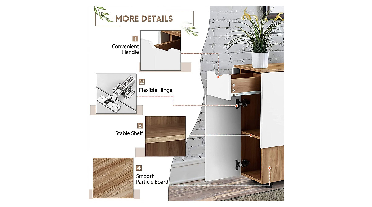 JOMEED Folding Dining Table with 6 Wheels, Drawer and 2-layer Storage ...