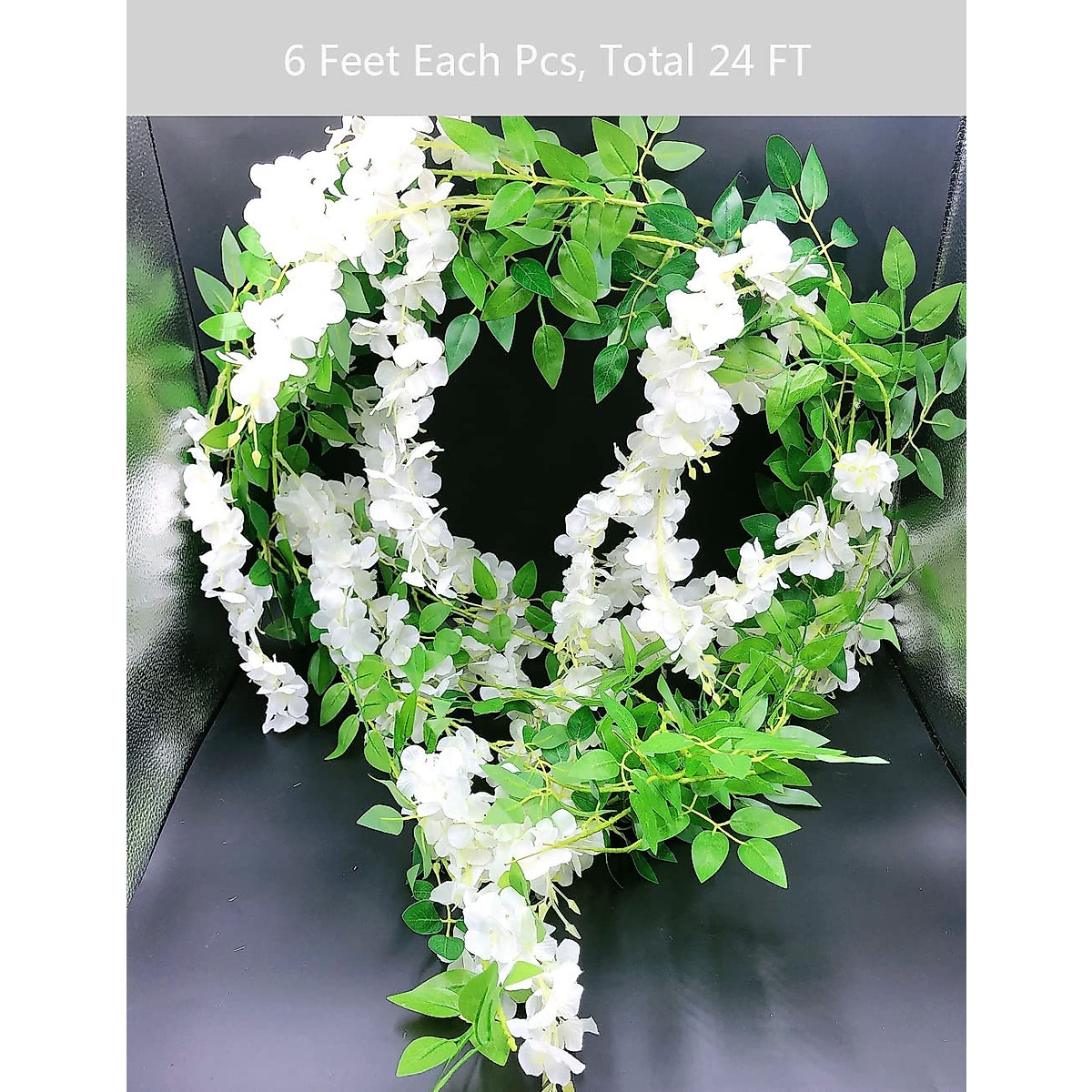 Lmeison Pink Wisteria Garland, 4Pcs Total 24ft Hanging Wisteria Flowers Silk Strings, Artificial Flowers Fake Plants Vine for Room Home Garden Outdoor Ceremony Wedding Arch Floral Decor