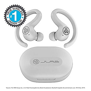 JLab JBuds Air Sport True Wireless Bluetooth Earbuds + Charging Case, White, IP66 Sweat Resistance, Class 1 Bluetooth 5.0 Connection, 3 EQ Sound Settings Signature, Balanced, Bass Boost (Renewed)