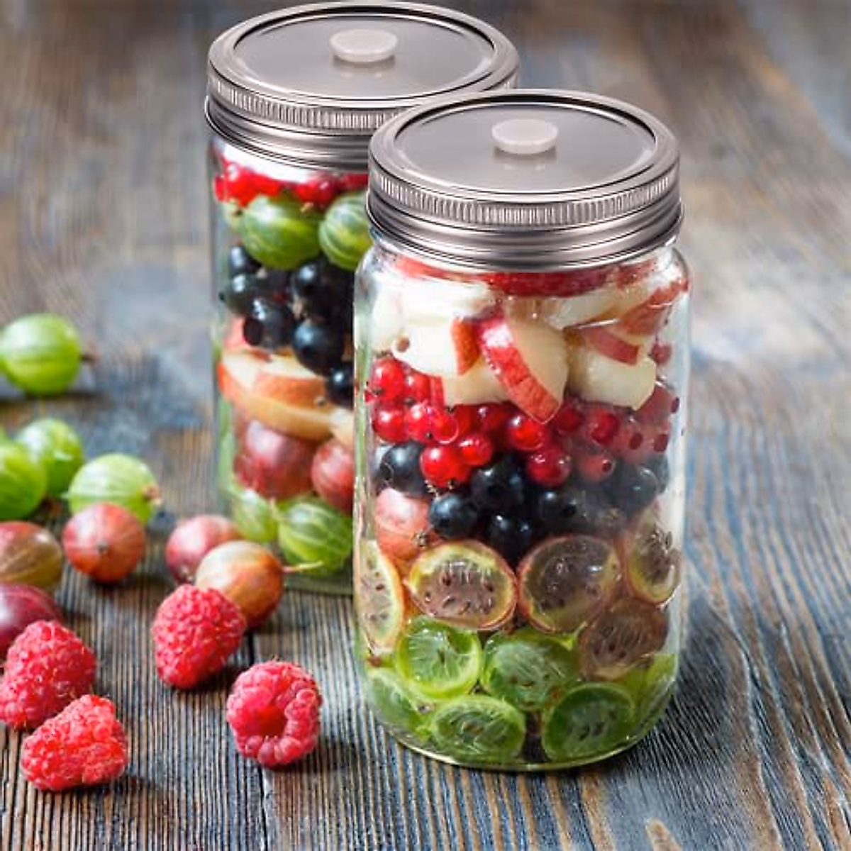 ziHenryDa Fermenting Lids, Vacuum seal cap Compatible with FoodSaver Vacuum Sealer, Food Storage/fermentation lids/Freshness Mason Jar Vacuum Seal Lid,6 set stainless Steel Lids+Accessory Hose,86mm