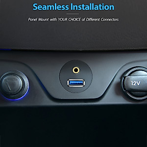 URWOOW Flush Mount Cable Kit 3 ft USB 3.0 Male to Female and 2 RCA Male to 3.5mm Female AUX Extension Cable Dashboard Panel Dash Mount Port 3 feet