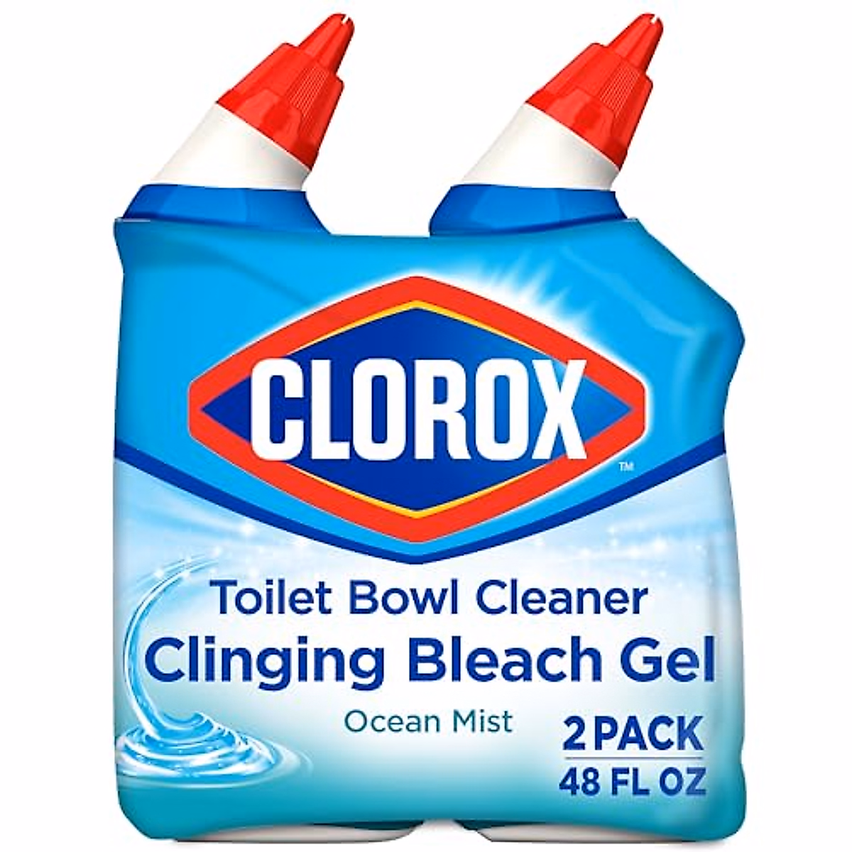 Clorox Toilet Bowl Cleaner, Clinging Bleach Gel, Ocean Mist - 24 Ounces, Pack of 2