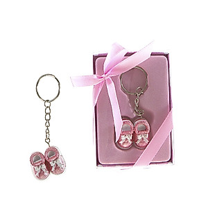 Lunaura Baby Keepsake - Set of 12 Girl Baby Shoes Key Chain Favors - Pink