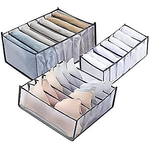 3PCS Washable Wardrobe Clothes Organizer,7 Grids Foldable Visible Closet Organizer Clothes Drawer Mesh Separation Box for T-shirt,Legging,Skirts,Jeans,Kid Clothes