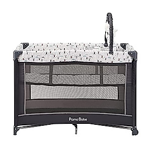 Pamo Babe Portable Playard,Sturdy Play Yard with Mattress and Toy bar with Soft Toys (Grey)…
