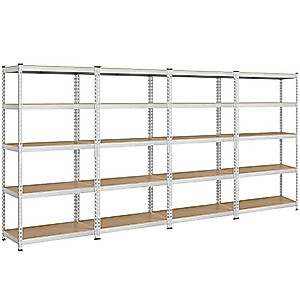 Topeakmart 4PCS 5-Tier Utility Shelves, Metal Storage Shelves Garage Shelving Unit Adjustable Garage Storage Shelves Storage Racks Heavy Duty Shed Shelving- Silver, 35.5 x 17.5 x 72 Inch