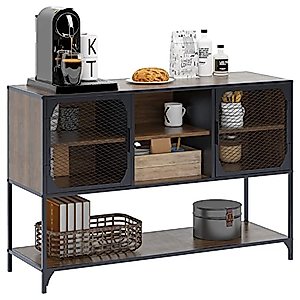 soges Buffet Sideboard, Buffet Cabinet, Walnut Kitchen Buffet Storage Cabinet, Modern Sideboard with Storage Cabinets and Bottom Shelf, Living Room Kitchen Dining Room Furniture