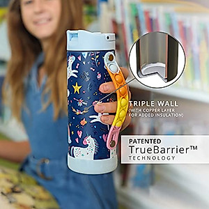 Elemental Iconic Pop Kids Water Bottle for School Girls and Boys | Triple Insulated Stainless Steel Thermos with Straw Lid & Fidget Handle | Flask Water Bottle | BPA free Tumbler, 14oz - Unicorn