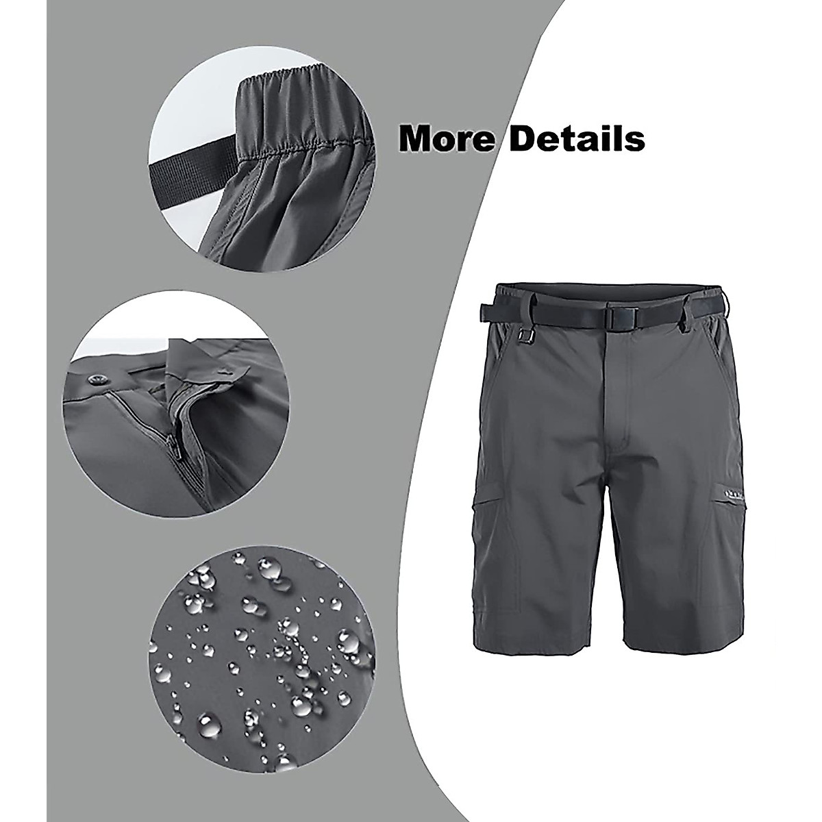 ROXJOURNEY Men's Hiking Shorts Quick Dry Lightweight Outdoor Sports Hiking Shorts Stretch Quick Dry Shorts with Pockets (XX-Large, Gray)