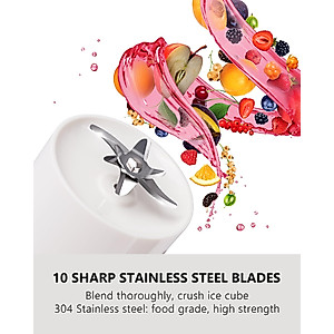 Portable Blender, 24 oz Personal Blender for Smoothies and Protein Shakes with 10 Blades, Portable Juicer Blender with Travel Lid, Rechargeable Small Blender Cup for Travel, Sports (White)