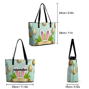 Womens Handbag Happy Easter And Eggs And Bunny Ears Leather Tote Bag Top Handle Satchel Bags For Lady