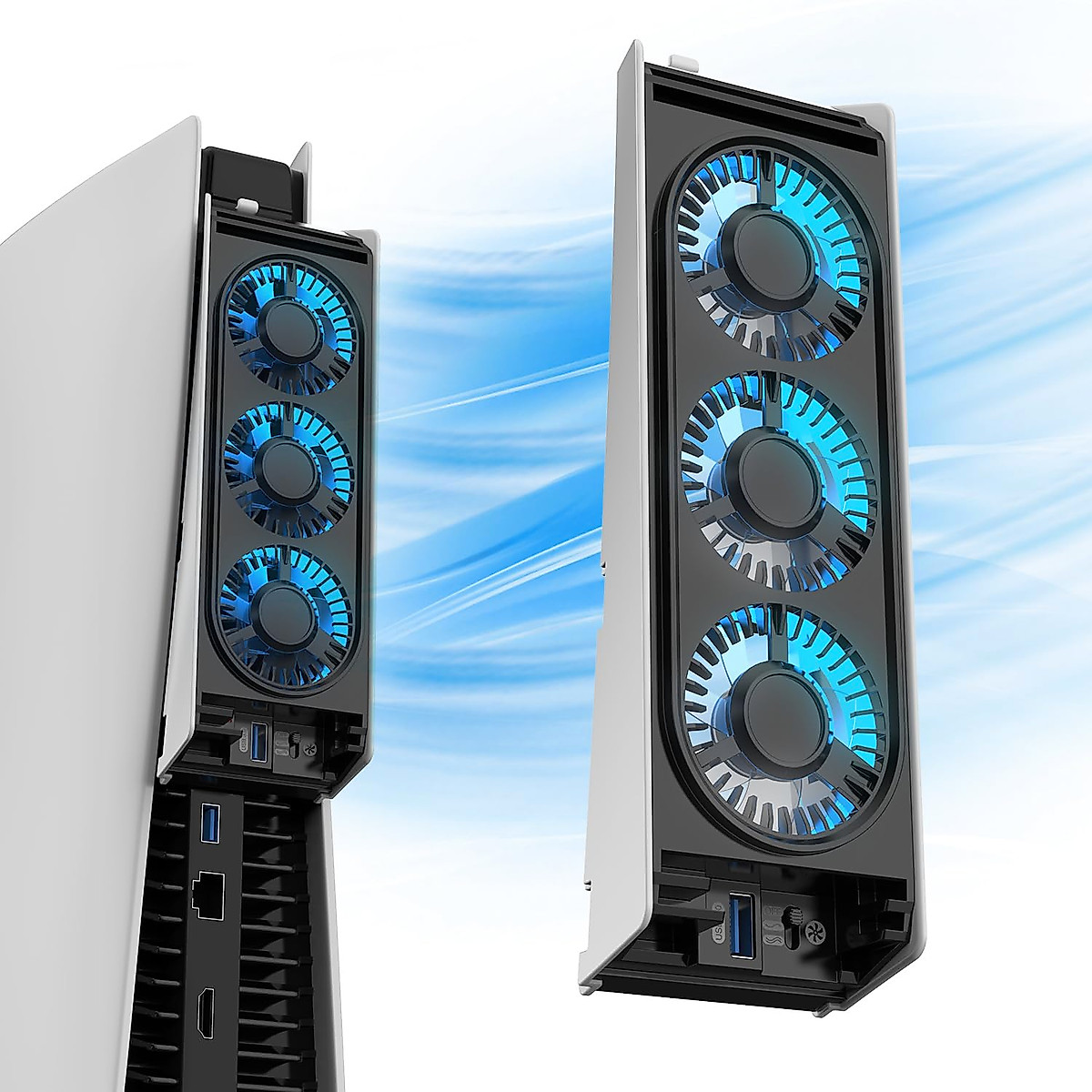 PS5 Cooling Fan, MEQI PS5 Accessories Upgraded Quiet Cooler Fan with LED Light & USB 3.0 Hubs, Efficient Cooling Station for Playstation 5 Disc/Digital Edition