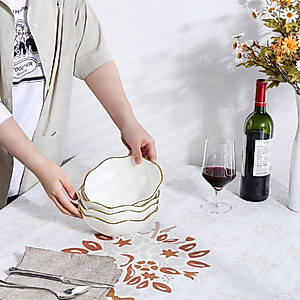 fanquare 16oz Vintage White Pasta Bowls Set of 4, Porcelain Salad Bowls, 7" Kitchen Serving Bowls, Cereal Bowls with Gold Trim