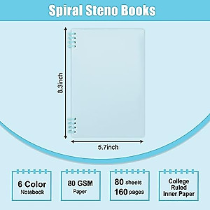 EOOUT 6 Pack Lined Spiral Notebook, 5.7" x 8.3" Journal for Women, Aesthetic Thick Plastic Cover, Pastel Color 160 Pages for School, Office, Artist Writing/Drawing