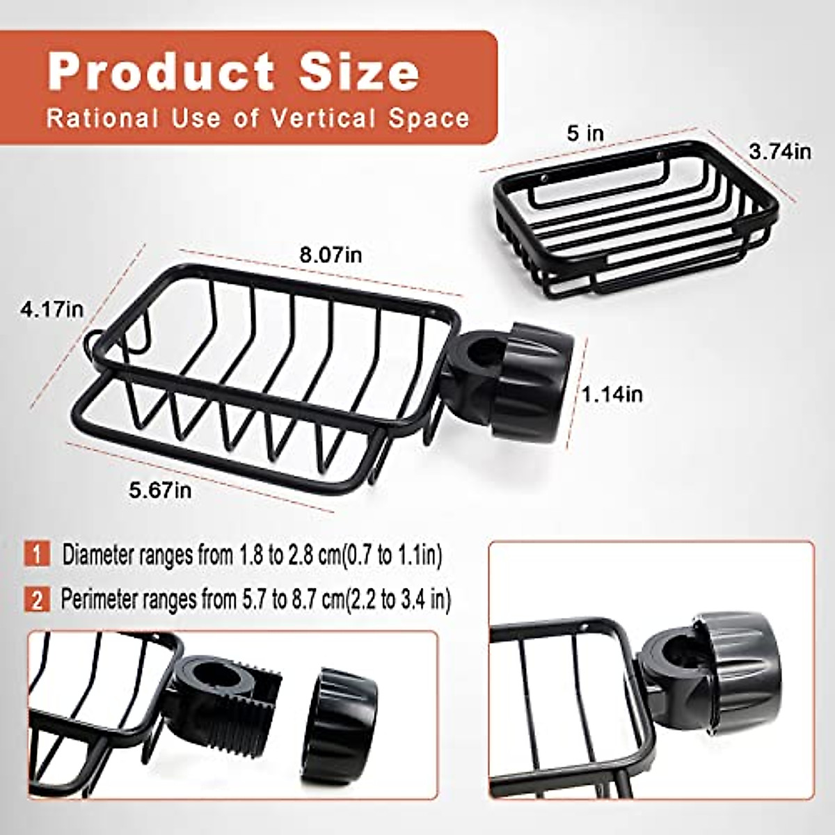 2 in 1 Faucet Sponge Holder,Kitchen Sink Detachable Hanging Organizer and Shower Organizer and Wall Mounted Soap Dish Holder for Kitchen Bathroom with Hook and Bar