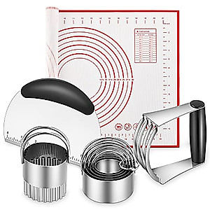 Pastry Cutter, Biscuit Cutter, Dough Scraper, Silicone Baking Mats, Stainless Steel Pastry Blender Set, Dough Cutter Biscuit Cutter Baking Pastry Mat Dough Blender Tools & Pastry Utensils (5 Pcs/Set)