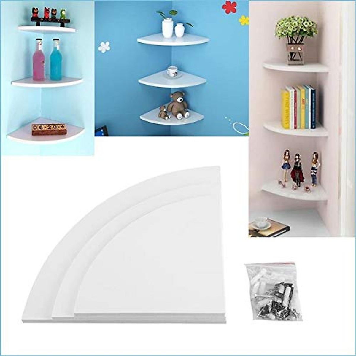 Ejoyous Wall Shelf, 3 Tier Wall Mount Corner Display Shelf Storage Rack Organizer Modern Decoration Hanging Shelf for Home Living Room Bedroom Office, White