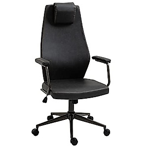 Vinsetto High-Back Executive Office Chair, Ergonomic Leather Computer Desk Chair with Adjustable Height, Removable Headrest and 360 Swivel Wheels, Deep Grey