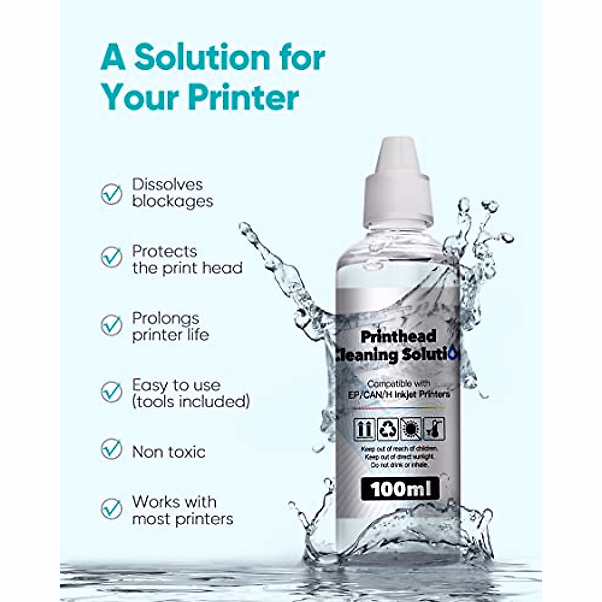 Printer Cleaning Kit | Printhead Cleaning Kit for HP Epson Canon Brother Inkjet Printer 8600 8610 8620 ET-2650 WF-2650 WF-2750 WF-7710 ect,High Efficiency Premium Syringe,100ML Best-Printers Certified