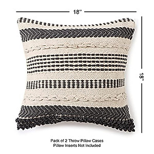 REDEARTH Boho Textured Throw Pillow -Cushion Covers Woven Tufted Decorative Farmhouse Cases set for couch, sofa, bed, chair, dining, patio, outdoor; 100% Cotton (18"x18", Precis Descant) Pack of 2