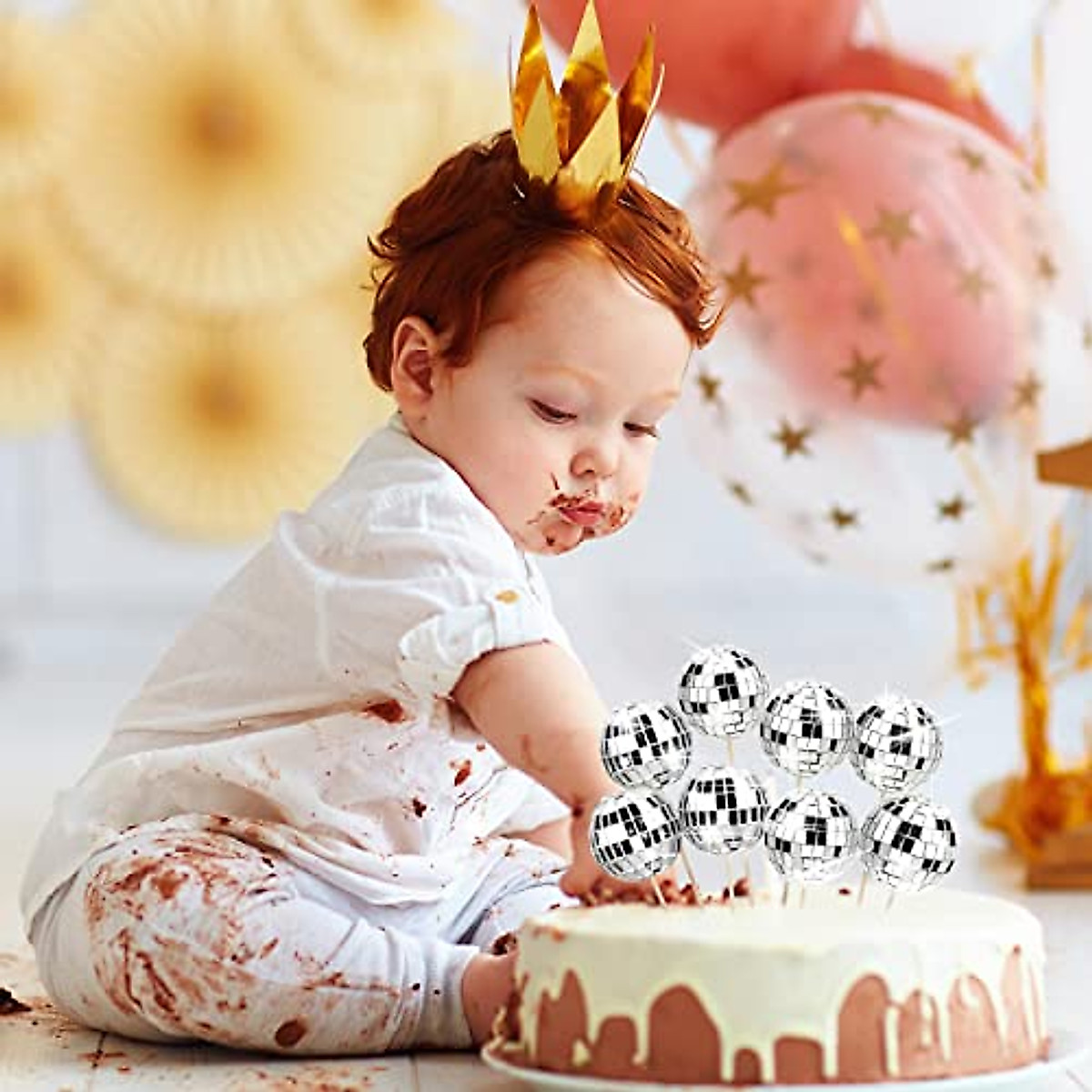 40 Pieces Disco Ball Cupcake Toppers Silver Disco Ball Cake Toppers Disco Ball Centerpiece Decor 70s Disco Theme Cake Decoration for Birthday Disco Theme 70s Party (1.18'')