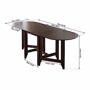 Mcltopz Wood Dining Table for 6, Retro Oval Drop Leaf Dining Table with Spacious Tabletop and Small Drawer, Farmhouse Kitchen Table Foldable Dining Table with Butterfly Leaf for Small Space Apartment